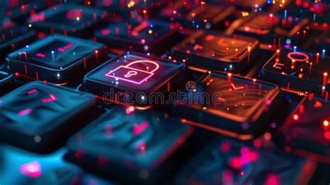Abstract Digital Keyboard With A Glowing Padlock Symbol Representing Cybersecurity And Online