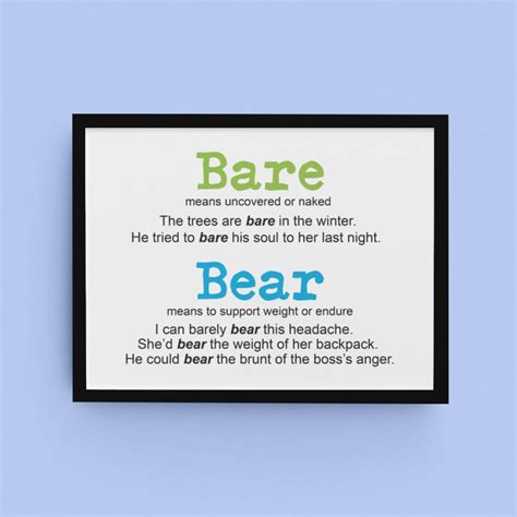 Bear Bare Grammar Poster Printable Digital Download Commonly Confused Words Etsy