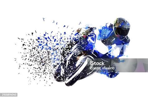 도로 오토바이에 오토바이 라이더 모토 레이싱 낮은 폴리 고립 된 벡터 일러스트 레이 션 왜곡 효과 Motor Racing Event에 대한 스톡 벡터 아트 및 기타 이미지