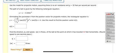 Solved Use The Model For Projectile Motion Assuming There