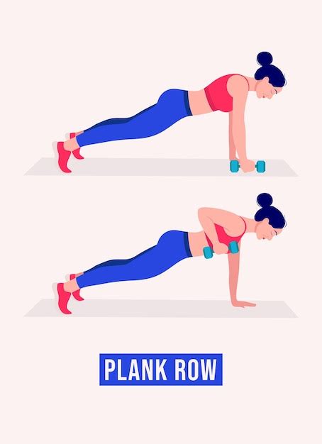 Premium Vector Plank Row Exercise Woman Workout Fitness Aerobic And Exercises