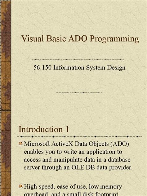 Visual Basic Ado Programming 56 150 Information System Design Pdf Active X Data Objects Sql