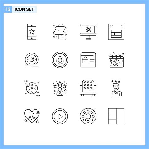 Group Of 16 Modern Outlines Set For Gauge Web Atom Site Design Editable Vector Design Elements