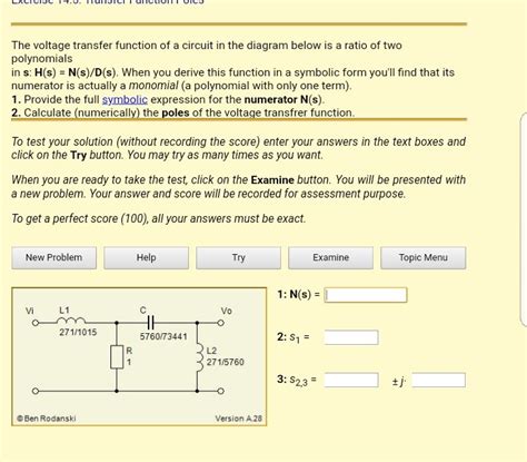 Solved The Voltage Transfer Function Of A Circuit In The