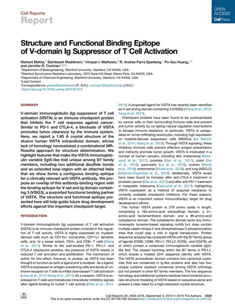 Solution Report Structure And Functional Binding Epitope Of V Domain Ig Suppressor Of T Cell