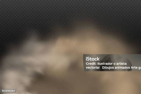 갈색 먼지와 모래의 구름과 날아 다니는 마른 모래와 흙의 입자 자동차에서 먼지가 많은 도로 또는 고속도로를 추적하십시오 어두운 연기의 클럽 투명한 배경에 사실적인 그림 0