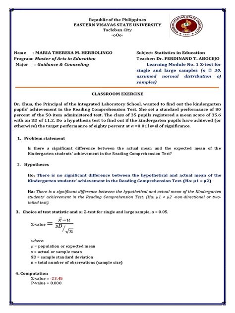 Module Exercises In Master Statistics Pdf P Value Statistical Hypothesis Testing
