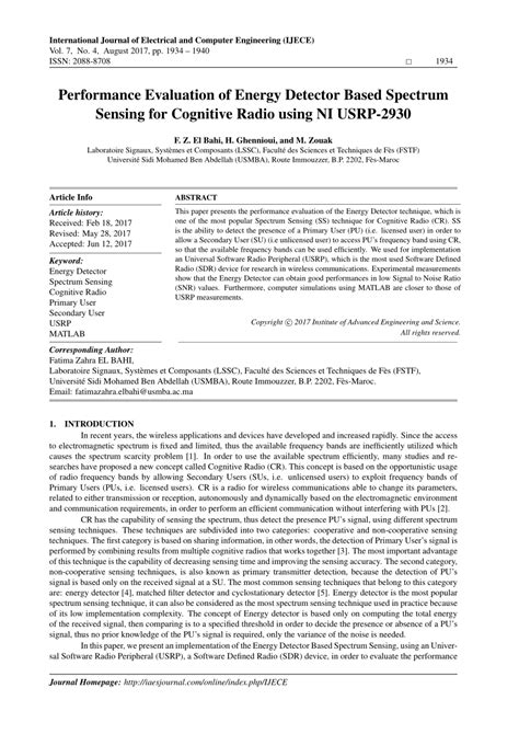 Pdf Performance Evaluation Of Energy Detector Based Spectrum Sensing For Cognitive Radio Using