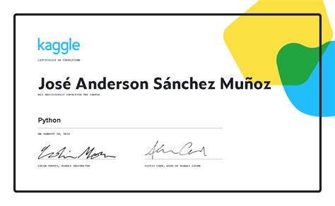 josé anderson sánchez muñoz completed the python course on kaggle