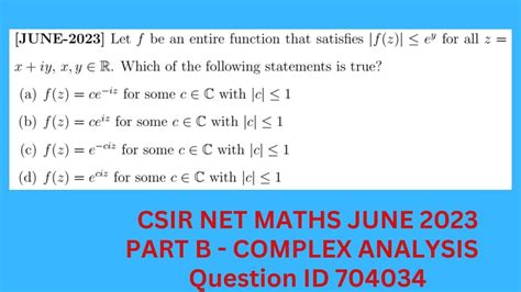 csir net june 2023 complex analysis question id 704034 part b