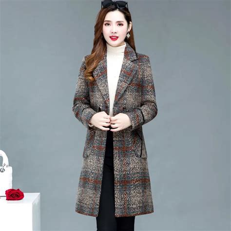 Badu Bg Дамско вълнено палто 2023 НОВО есенно зимно карирано дълго