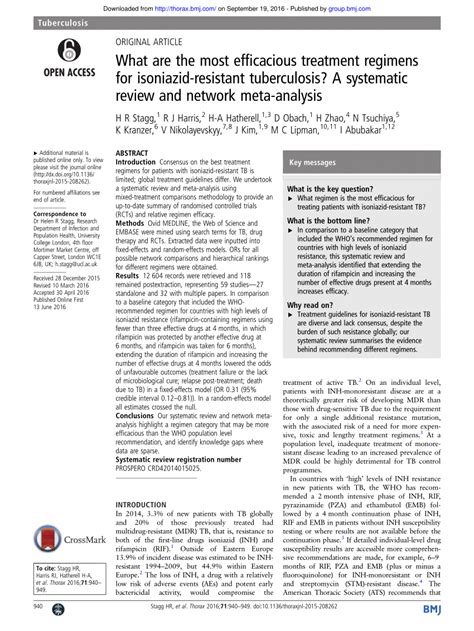 Pdf What Are The Most Efficacious Treatment Regimens For Isoniazid Resistant Tuberculosis A