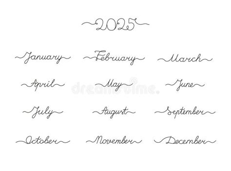 2025 Calendar Months Typography In Cursive Stock Vector Illustration Of October December