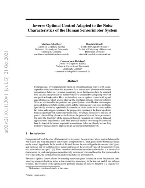 Pdf Inverse Optimal Control Adapted To The Noise Characteristics Of