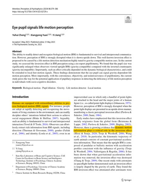 Cheng Et Al 2023 Eye Pupil Signals Life Motion Perception Pdf Perception Attention