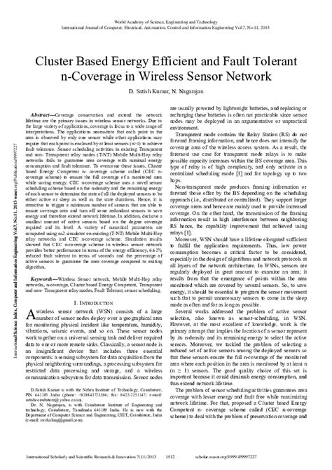 Pdf Cluster Based Energy Efficient And Fault Tolerant In Wireless Sensor Networks