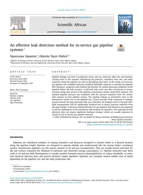 Pdf An Effective Leak Detection Method For In Service Gas Pipeline Systems