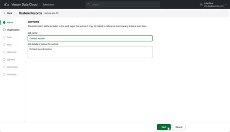 Step 2 Specify Restore Job Name Veeam Data Cloud