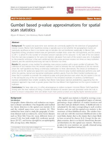 Pdf Gumbel Based P Value Approximations For Spatial Scan Statistics