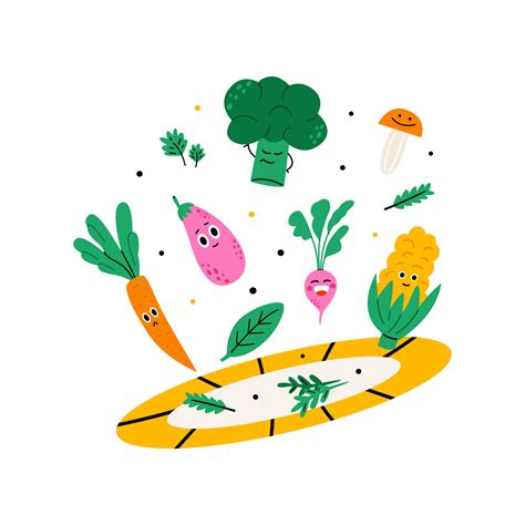 Cute Vegetable Characters On Plate 24804838 Vector Art At Vecteezy