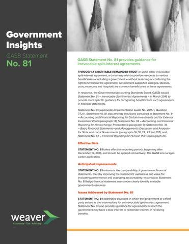Government Insights GASB Statement No 81 By Weaver Issuu
