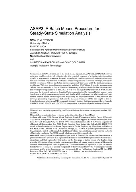 Pdf Asap3 A Batch Means Procedure For Steady State Simulation Analysis