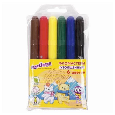 Фломастеры юнландия 6 цветов юнландик В арктике утолщенные ударопрочный наконечник ПВХ