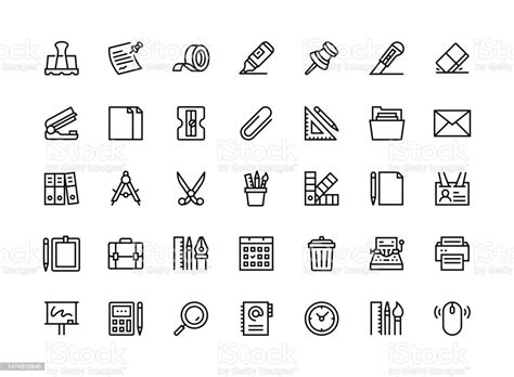 Stationery Thin Line Icon Set Series Stock Illustration Download