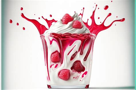 Raspberry Milkshake Vanilla Milkshake Cold Drink Concept Generative Ai Stock Image Image Of