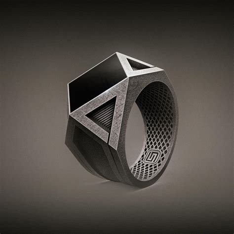 Brutalist Onyx Ring For Men Architectural Black Stone Ring Sci Fi