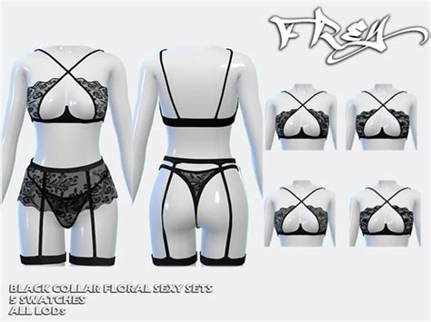 Fr Black Collar Floral Sexy Sets Top Clothing Loverslab