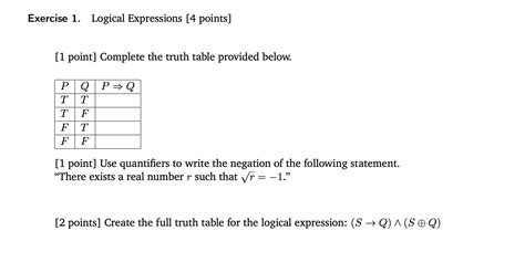 Solved 1 Point Complete The Truth Table Provided Below 1