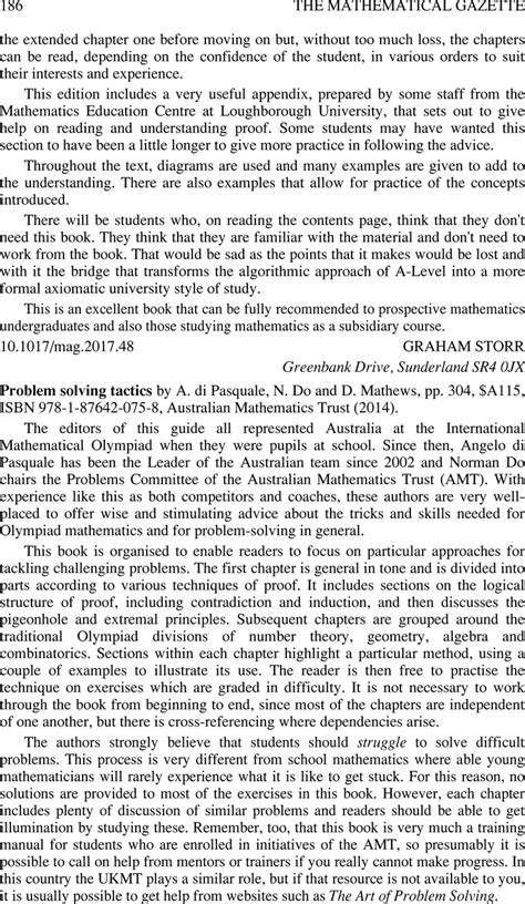 Problem Solving Tactics By A Di Pasquale N Do And D Mathews Pp