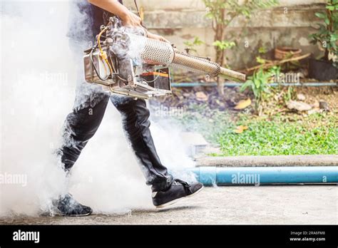 Pest Control Staff Spray Chemical Smoke Eliminate Mosquito Larvae Rats