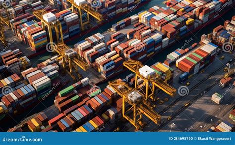 Ai Generated Aerial View Closed Up Container Ship In Port At Container Terminal Port Container