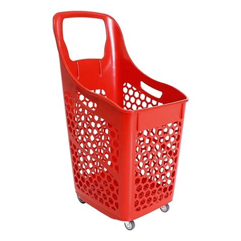 Coche Para Compras De Plastico Con Ruedas De Color Rojo De 92 Cm X 40