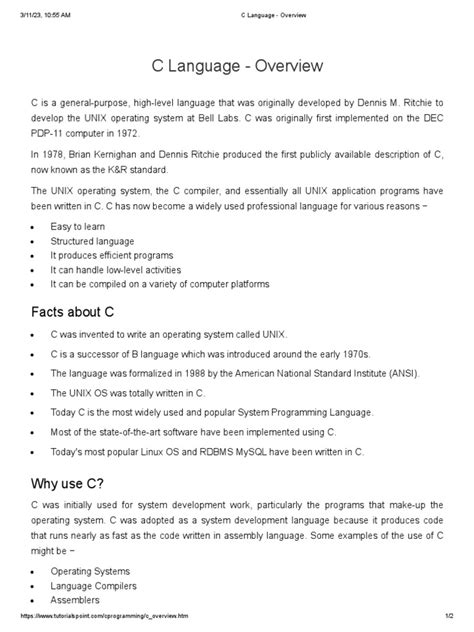 C Language Overview Pdf C Programming Language Unix