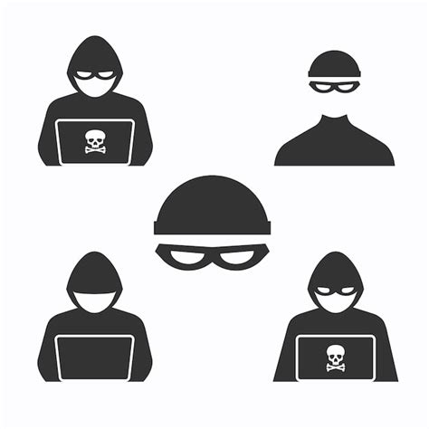 Premium Vector Set Of Hackers Icon Cyber Criminal At Laptop Stealing