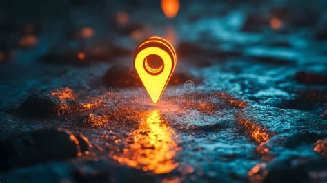 Glowing Location Pin Hovering Over Reflective Abstract Surface Stock Illustration Illustration