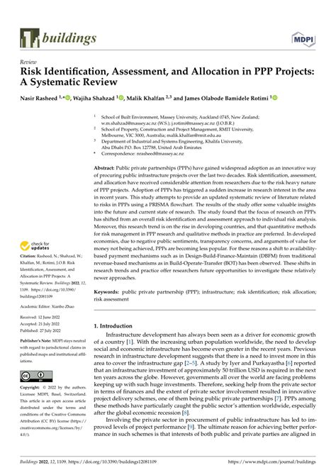 Pdf Risk Identification Assessment And Allocation In Ppp Projects A Systematic Review