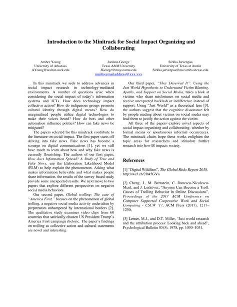 Pdf Introduction To The Minitrack On Social Impact Organizing And Collaborating