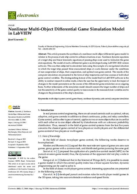 Pdf Nonlinear Multi Object Differential Game Simulation Model In Labview Józef Lisowski