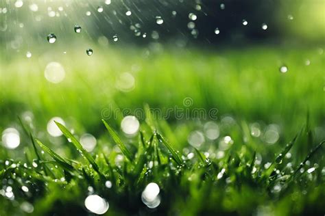 Rain Is Falling On Fresh Green Grass Stock Illustration Illustration Of Drops Grassland