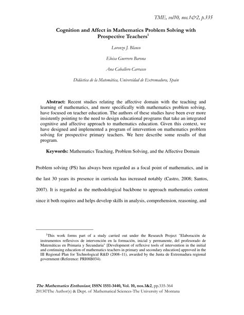 Pdf Cognition And Affect In Mathematics Problem Solving With