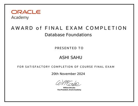 oracleacademy databasefoundations certification learningjourney ashi sahu