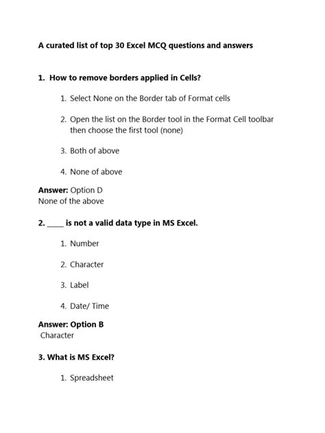 Top 30 Excel Question And Answer Pdf Microsoft Excel Spreadsheet