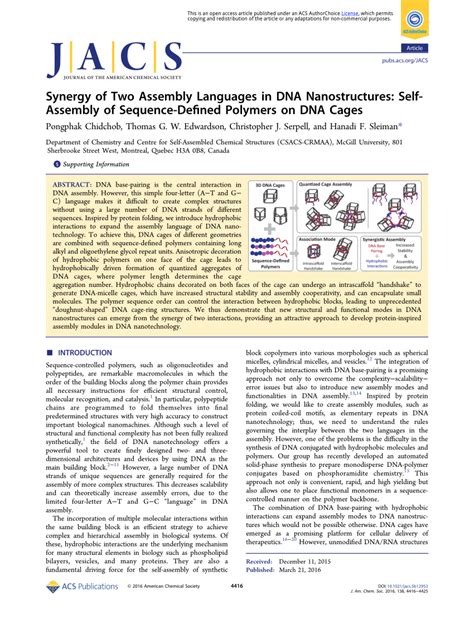 Pdf Synergy Of Two Assembly Languages In Dna Nanostructures Self