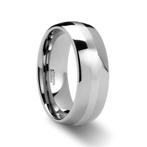Cassius Silver Inlaid Domed Tungsten Ring 6mm Or 8mm Thorsten Rings