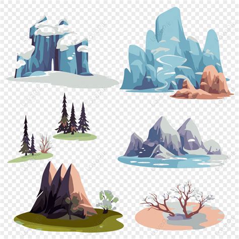 만화 캐릭터 산 풍경 요소 벡터 일러스트 레이 션의 툰드라 클립 아트 세트동토대 Png 일러스트 무료 다운로드 Lovepik