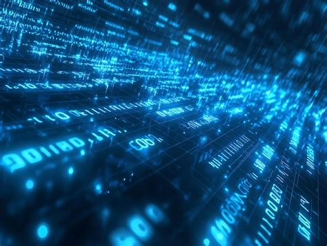 Abstract Binary Code Matrix With Glowing Blue Lights And Particle